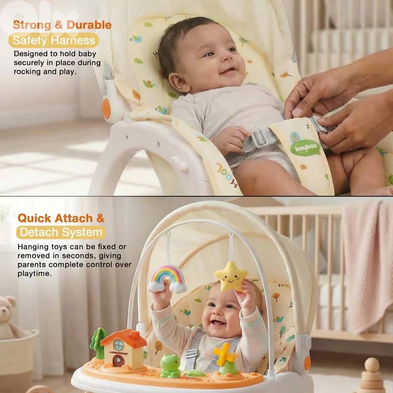 3-in-1 Baby Rocker & Feeding Chair With Wheels-كرسي هزاز وطعام للأطفال ...